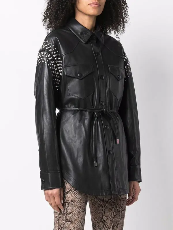 Philipp Plein Crystal-studded Leather Shirt