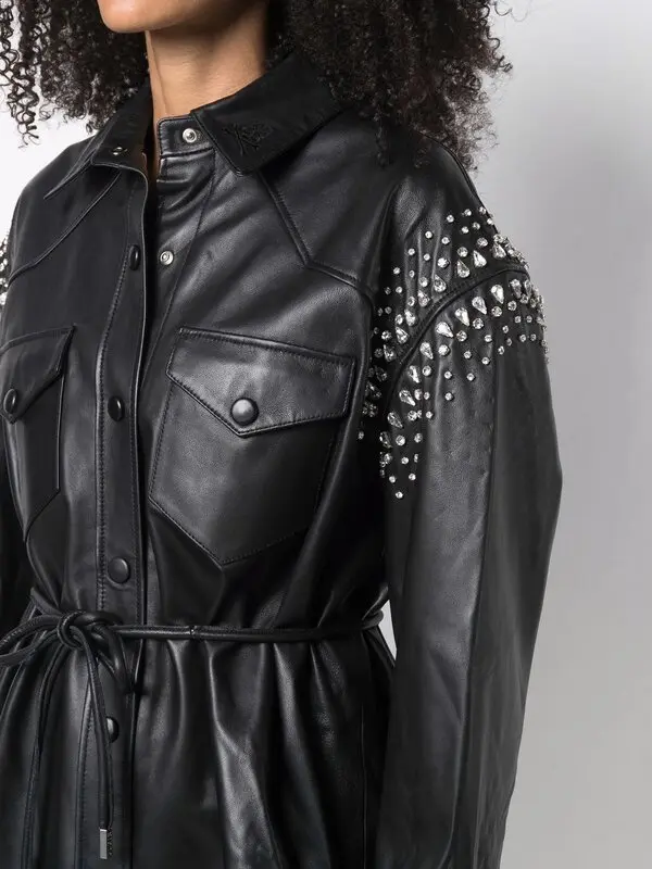 Philipp Plein Crystal-studded Leather Shirt