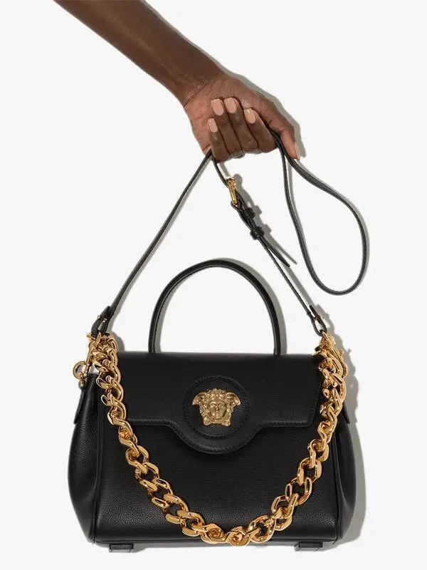 Versace La Medusa Leather Handbag - Black