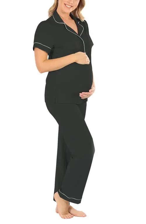 ANGEL MATERNITY Short Sleeve Maternity Pajamas - Black