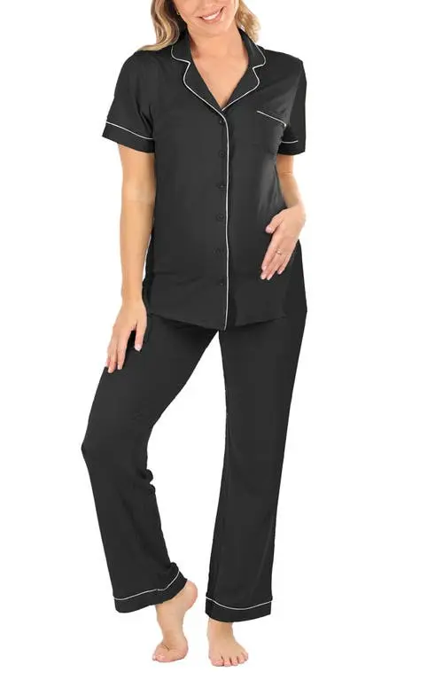 ANGEL MATERNITY Short Sleeve Maternity Pajamas - Black