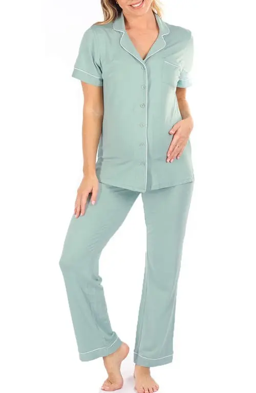ANGEL MATERNITY Short Sleeve Maternity Pajamas - Sage Green