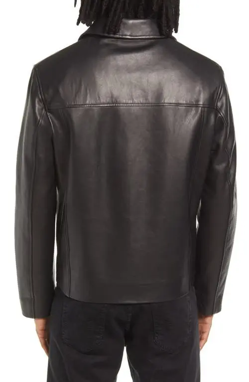 Cole Haan Smooth Lamb Leather Collared Jacket - Black