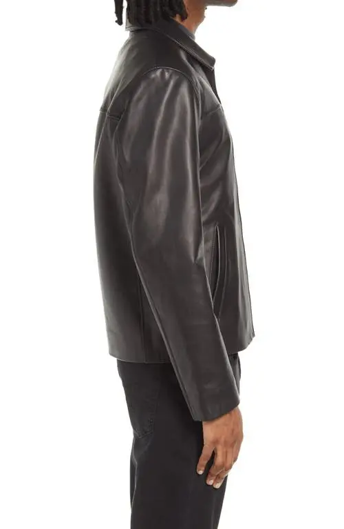 Cole Haan Smooth Lamb Leather Collared Jacket - Black