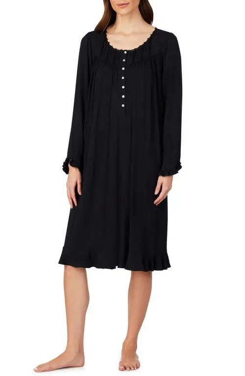Eileen West Waltz Embroidered Long Sleeve Nightgown - Black