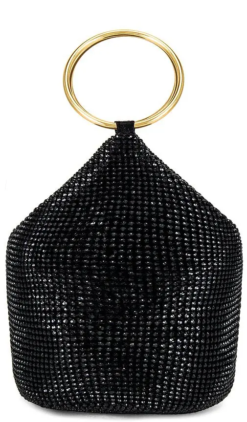 OLGA BERG Ellie Crystal Mesh Ring Handle Bag - Black
