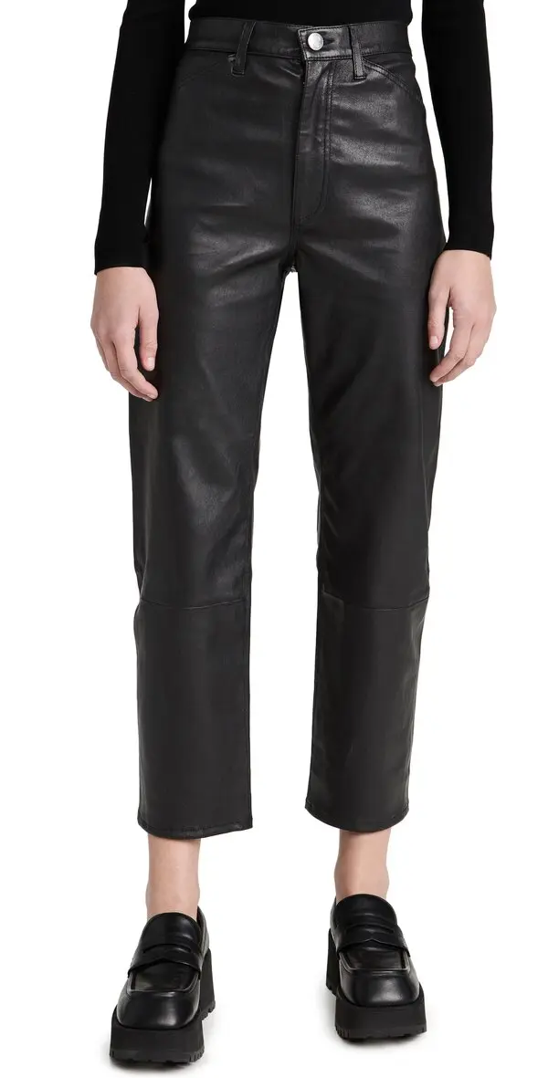 Sprwmn Straight Leg Leather Pants - Black
