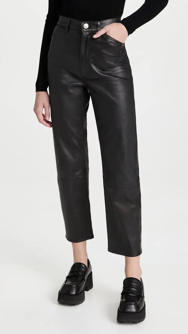 Sprwmn Straight Leg Leather Pants - Black