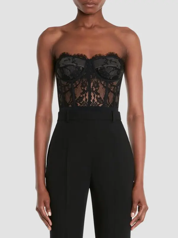 Alexander McQueen Strapless Lace Crop Bustier