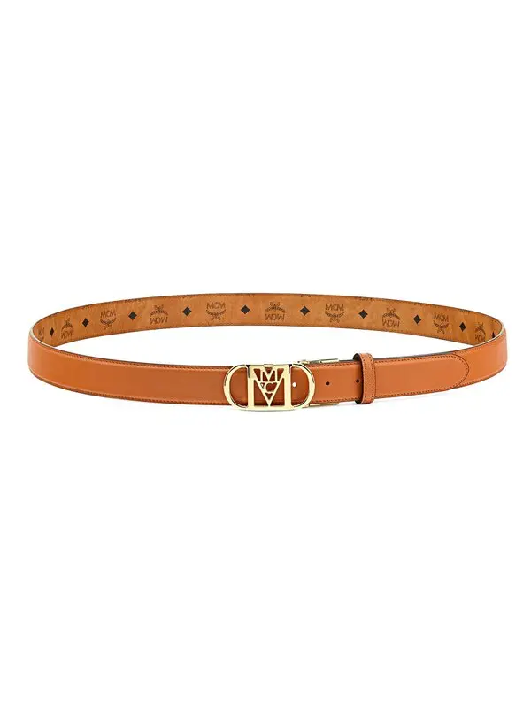 Mcm Reversible Mode A Leather Belt - Cognac