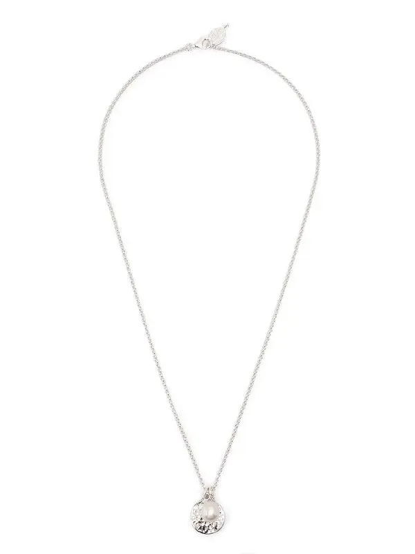 DOWER & HALL Hammered Disc Pearl Pendant Necklace - Silver