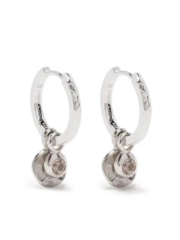 DOWER & HALL Hammered Hoop Earrings With White Sapphire - Silver