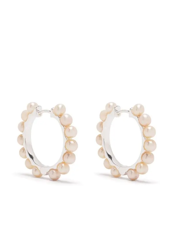 DOWER & HALL Large Timeless Pearl Huggie Hoop Earrings - White