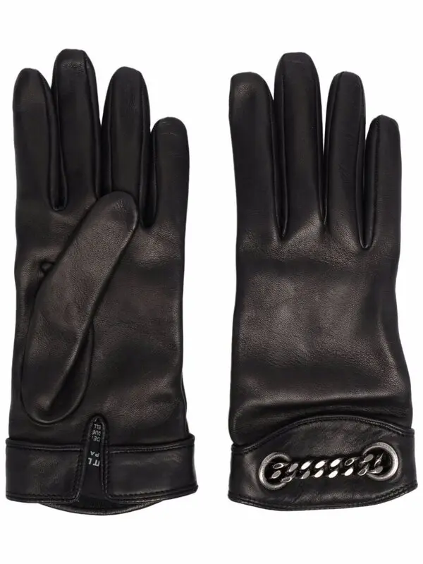Saint Laurent Chainlink Leather Gloves - Black
