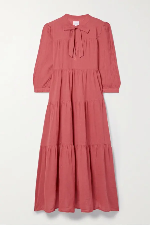Honorine Giselle Tiered Crinkled Cotton-Gauze Maxi Dress In Orange - 40%  Off | Editorialist