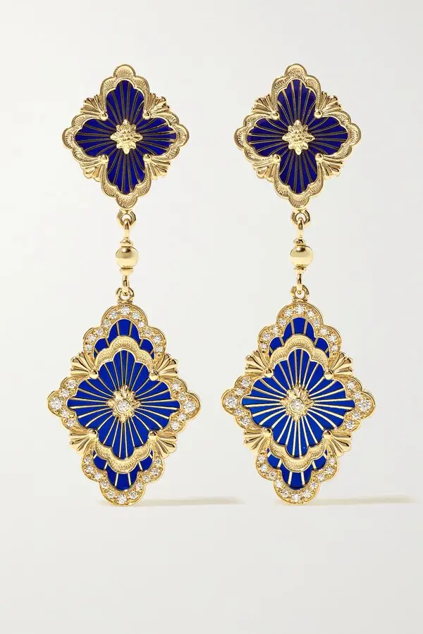 Buccellati Opera Tulle 18-karat Enamel And Diamond Drop Earrings - Gold