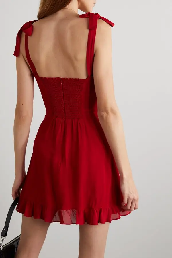Reformation Net Sustain Christine Ruffled Georgette Mini Dress In Red - 50%  Off | Editorialist