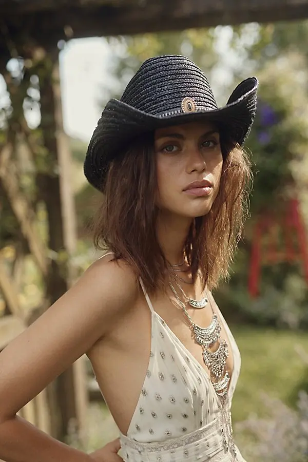 Free People Fame Straw Cowboy Hat - Black | Editorialist display picture 2