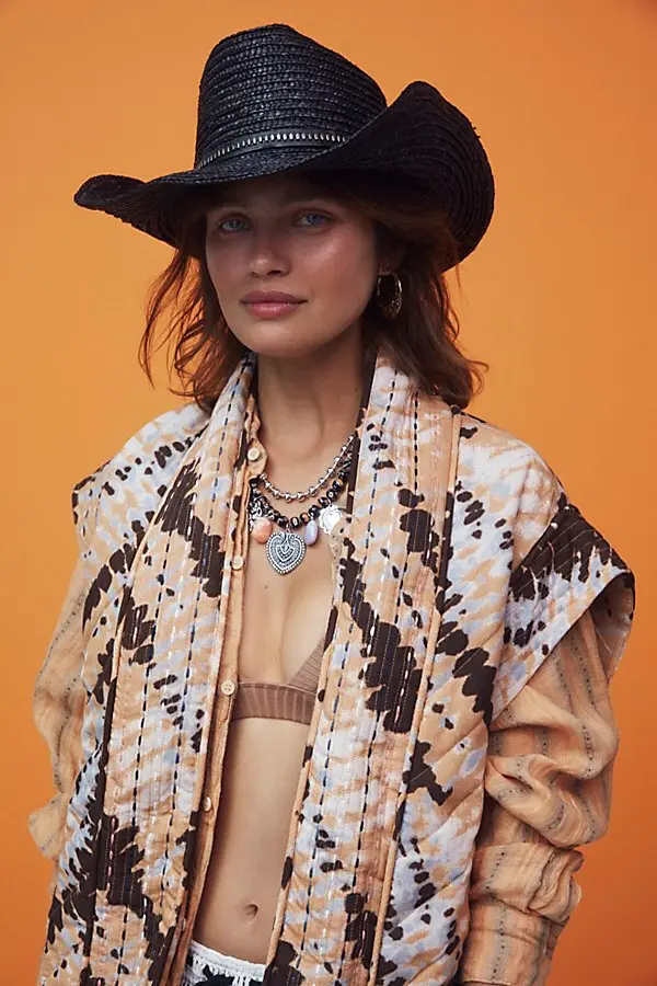 Free People Fame Straw Cowboy Hat - Black | Editorialist display picture 3