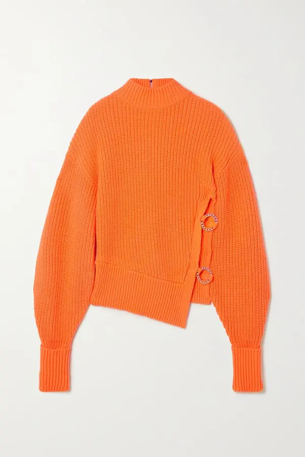 David Koma Embellished Cutout Ribbed Cotton-blend Sweater