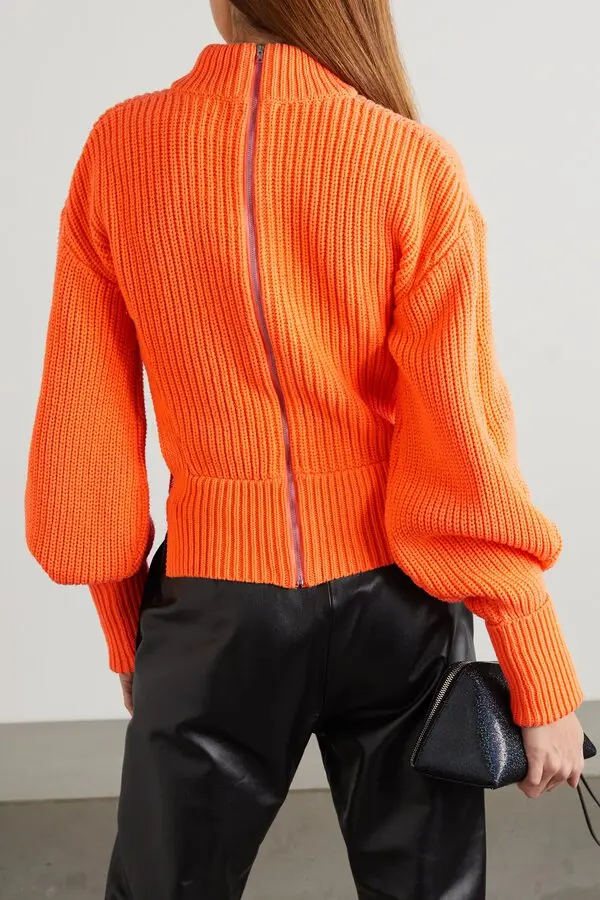 David Koma Embellished Cutout Ribbed Cotton-blend Sweater