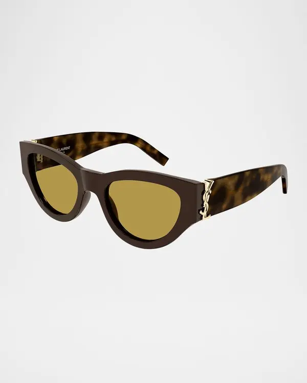 Saint Laurent Monogram Cat-eye Sunglasses - Shiny Solid Dark Brown