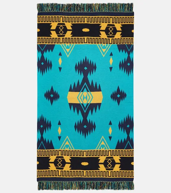 Alanui Icon Wool-blend Jacquard Blanket - Blue
