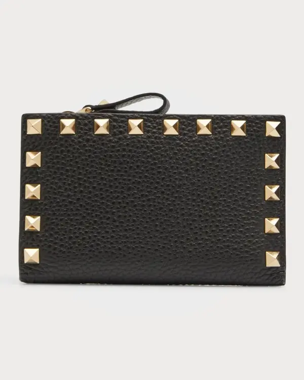 Valentino Garavani Rockstud Leather Zip Coin Purse/card Holder - Black