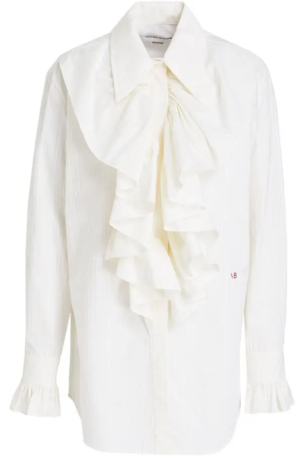 Victoria Beckham Ruffled Striped Cotton Blouse