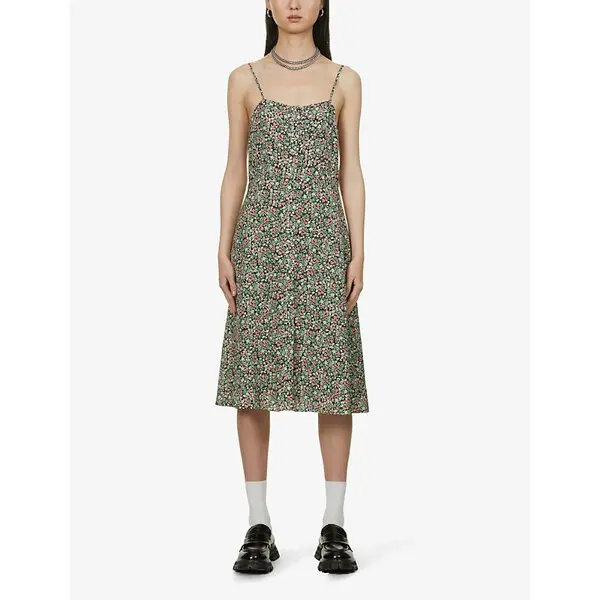 The Kooples Grn01 Floral-Print Spaghetti-Strap Crepe Midi Dress In  One-Color - 50% Off | Editorialist