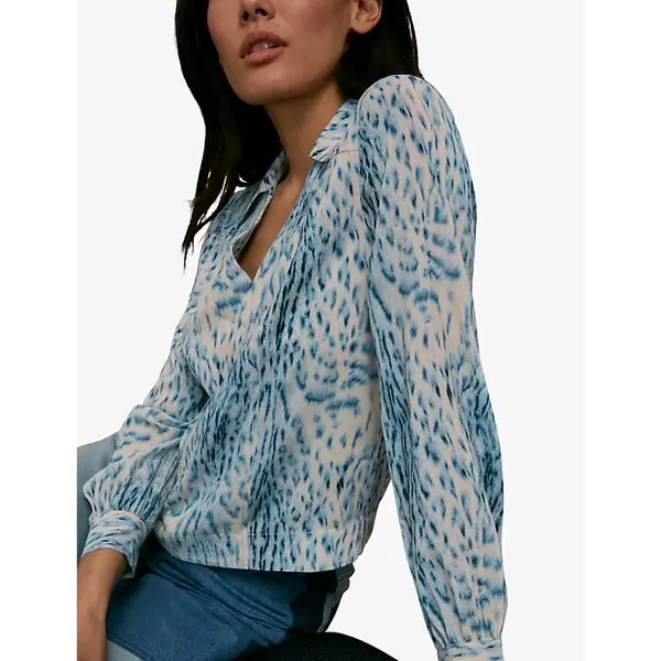 Whistles Blue/multi Limited-edition Animal-print Woven Shirt