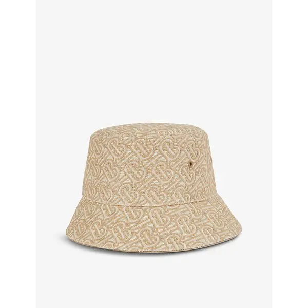 Burberry Tan Soft Fawn Logo-Print Linen-Cotton Blend Bucket  display picture 1