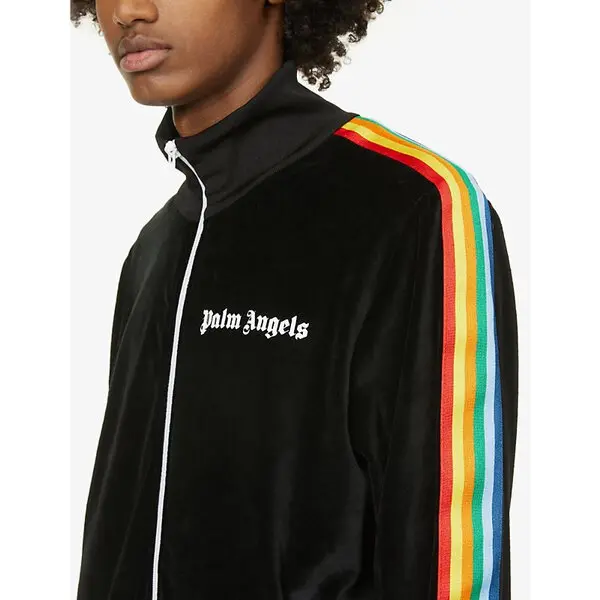 Palm Angels Black White Rainbow Logo-Print Velour Tracksuit Jacket