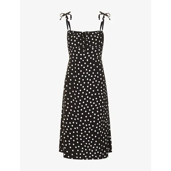 cotton dress midi length Avec Les Filles Stretch Cotton Poka Dot Halter Midi Dress Women's : 2
