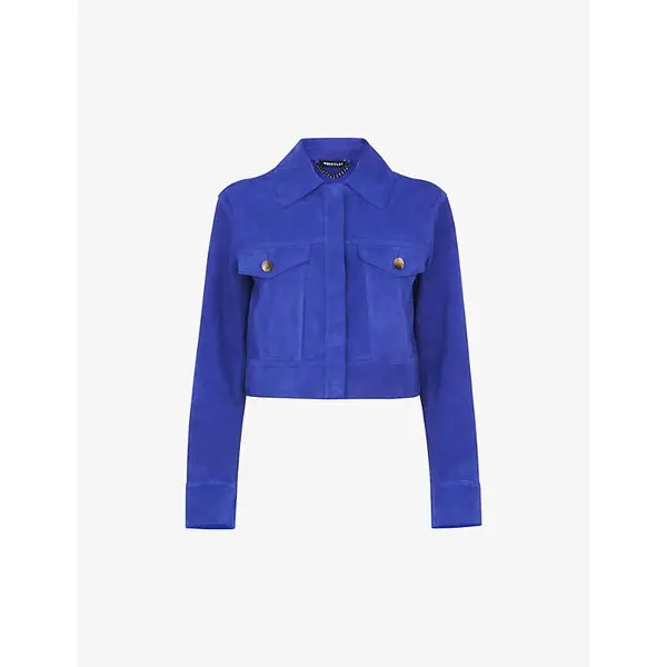 Whistles Blue Taali Cropped Suede Jacket