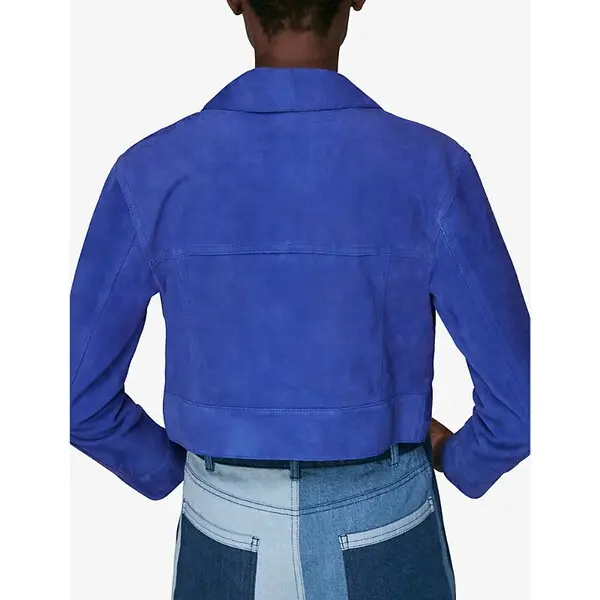 Whistles Blue Taali Cropped Suede Jacket