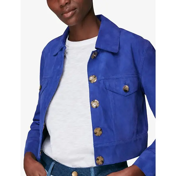 Whistles Blue Taali Cropped Suede Jacket
