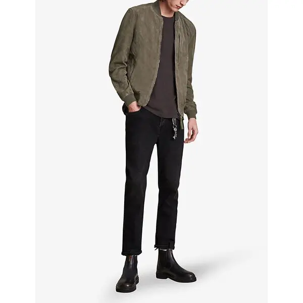 ALLSAINTS Khaki Green Kemble Suede Bomber Jacket