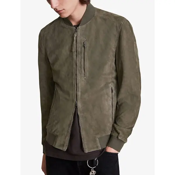 ALLSAINTS Khaki Green Kemble Suede Bomber Jacket