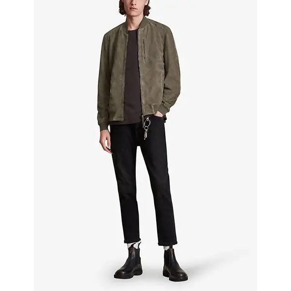 ALLSAINTS Khaki Green Kemble Suede Bomber Jacket
