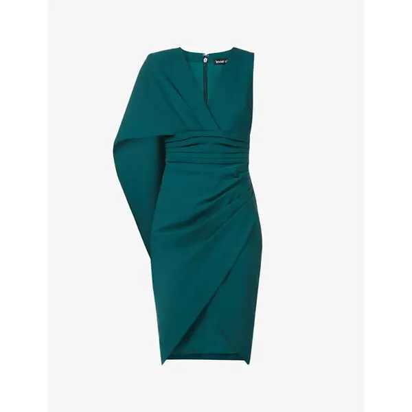Lavish Alice Emerald Green One-Sleeve V-Neck Stretch-Woven Midi Dress -  One-Color | Editorialist