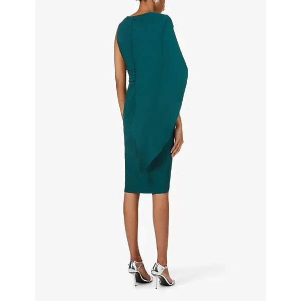 Lavish Alice Emerald Green One-Sleeve V-Neck Stretch-Woven Midi Dress -  One-Color