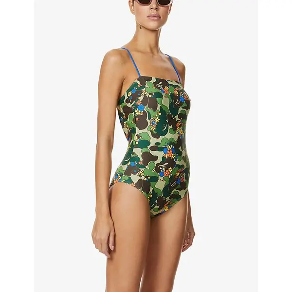 A BATHING APE Green Abc Flower-print Swimsuit