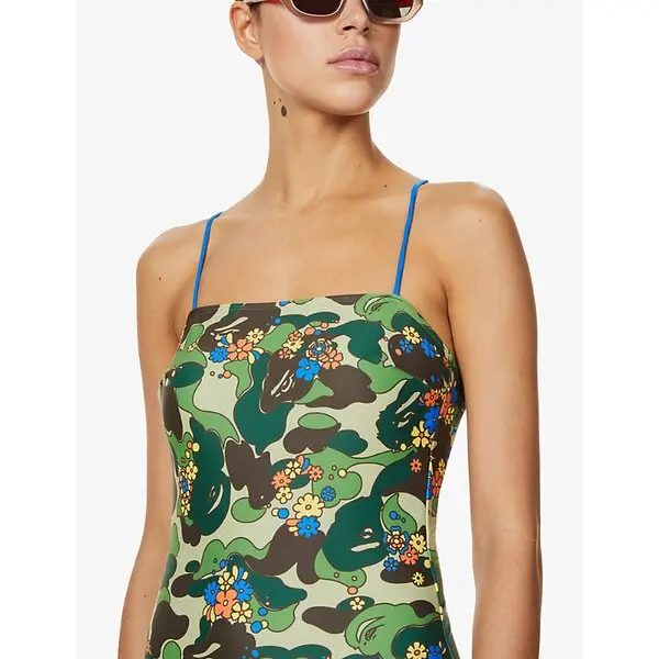 A Bathing Ape Green Abc Flower-Print Swimsuit - One-Color