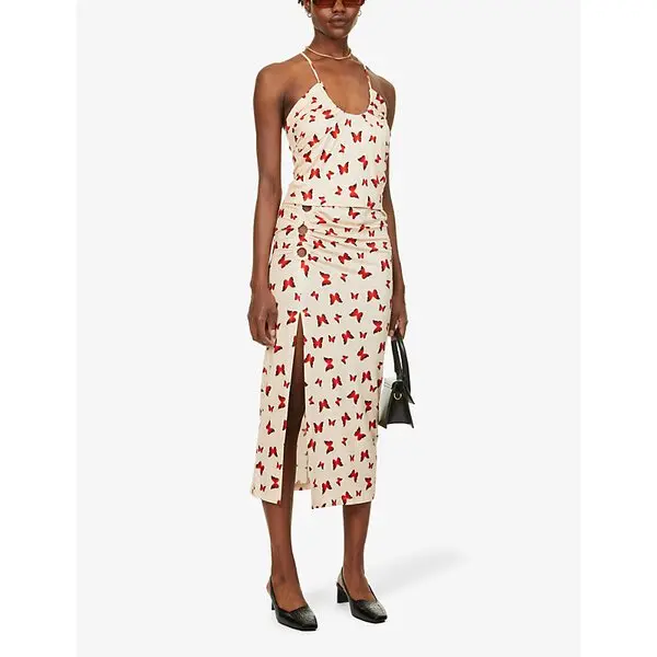 MUSIER PARIS Nude And Print Paz Butterfly-print Stretch-jersey Top