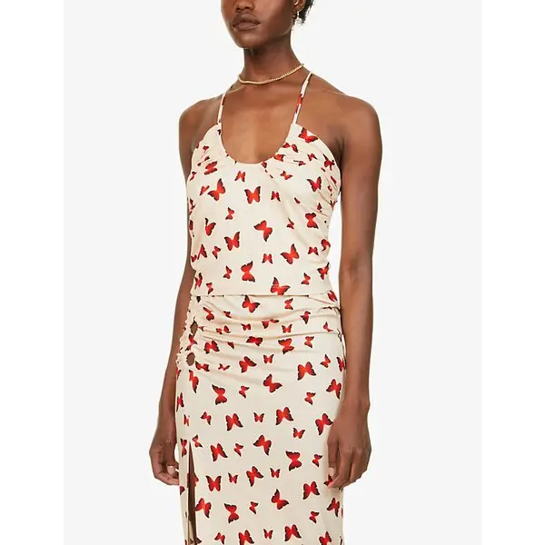 MUSIER PARIS Nude And Print Paz Butterfly-print Stretch-jersey Top