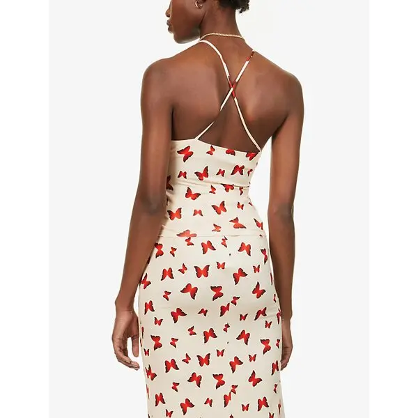 MUSIER PARIS Nude And Print Paz Butterfly-print Stretch-jersey Top
