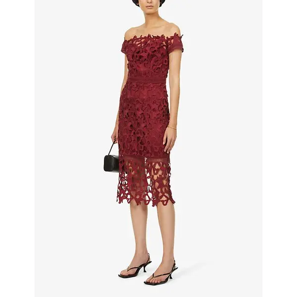 Chi Chi London Burgundy Anna Lace-Embellished Woven Midi Dress In