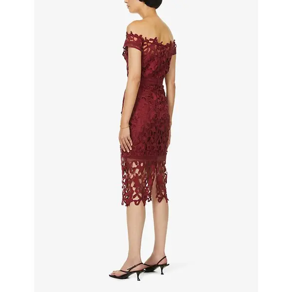 Chi Chi London Burgundy Anna Lace-Embellished Woven Midi Dress In