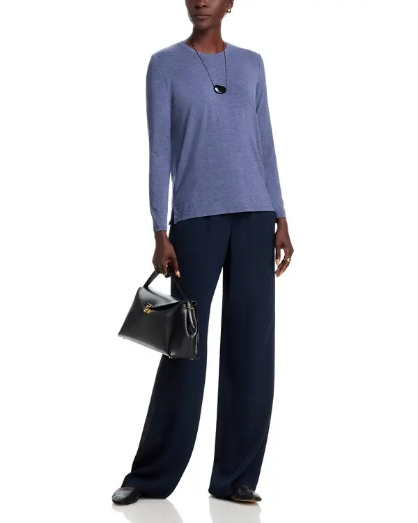 Majestic Filatures Soft Touch Long Sleeve Crewneck With Side Slits - Blue Denim